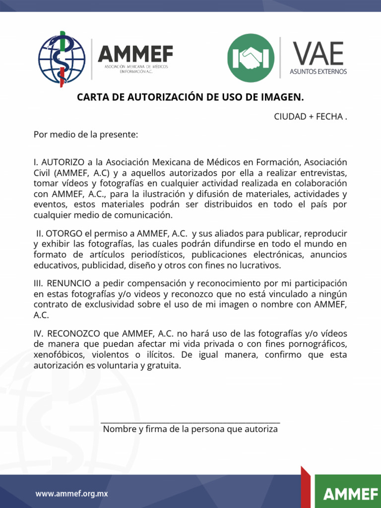 Autorización de Uso de Imagen AMMEF | PDF