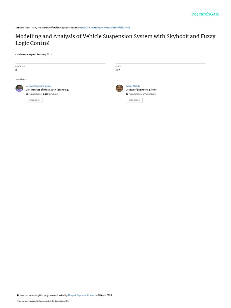 Modelling and Analysis of Vehicle Suspension System With Skyhook and Fuzzy Logic Control | PDF ...