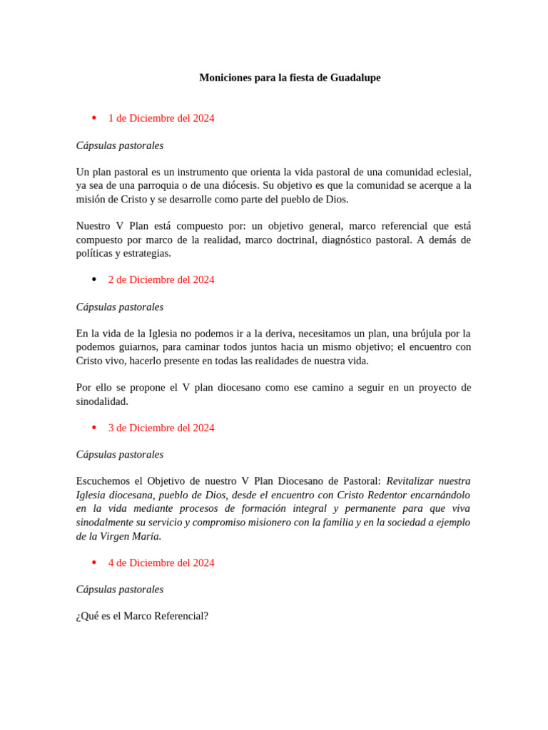 Moniciones para La Fiesta de Guadalupe | PDF | Iglesia Católica | Realidad