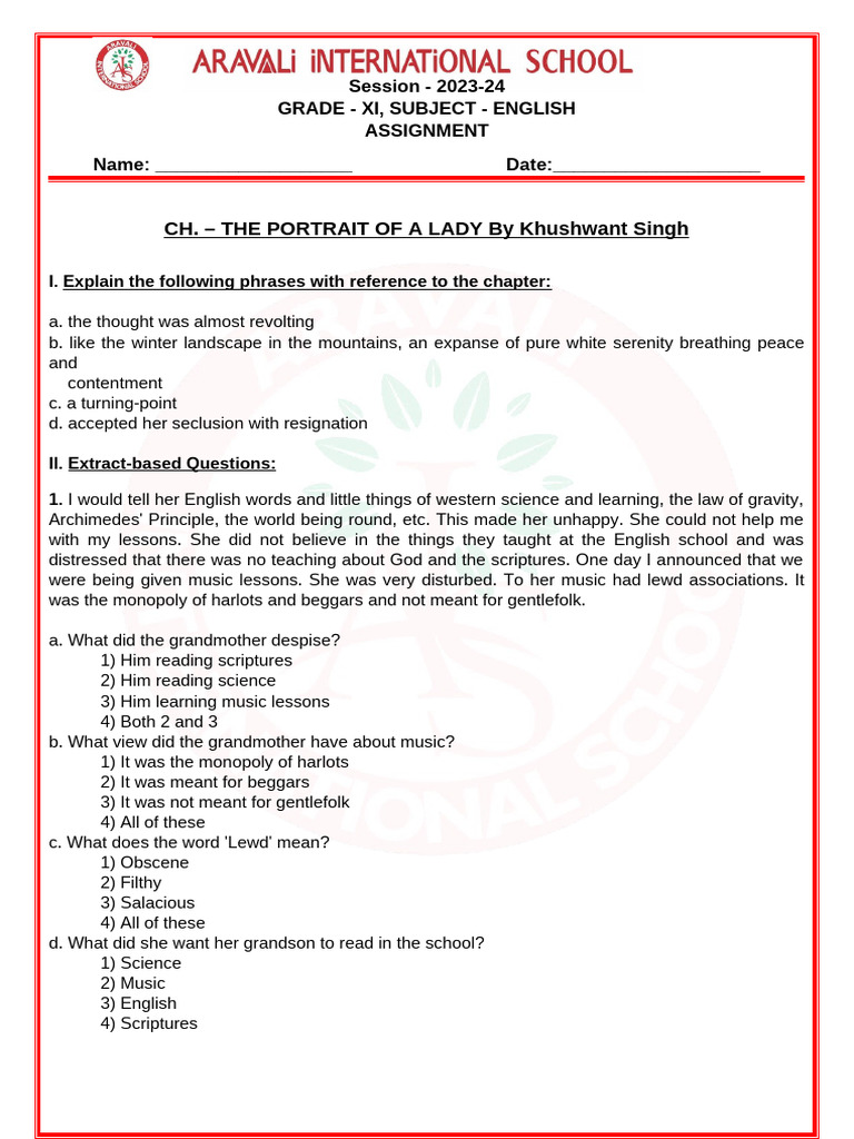 English Assignment: The Portrait of a Lady | PDF