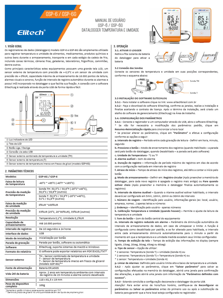 Manual do Datalogger GSP-6/GSP-6G | PDF | USB | Armazenamento de dados ...