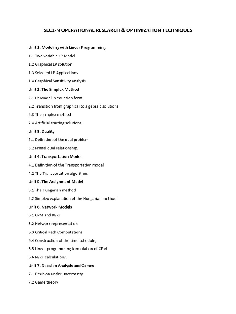 SEC1-N Operational Research & Optimization Techniques | PDF