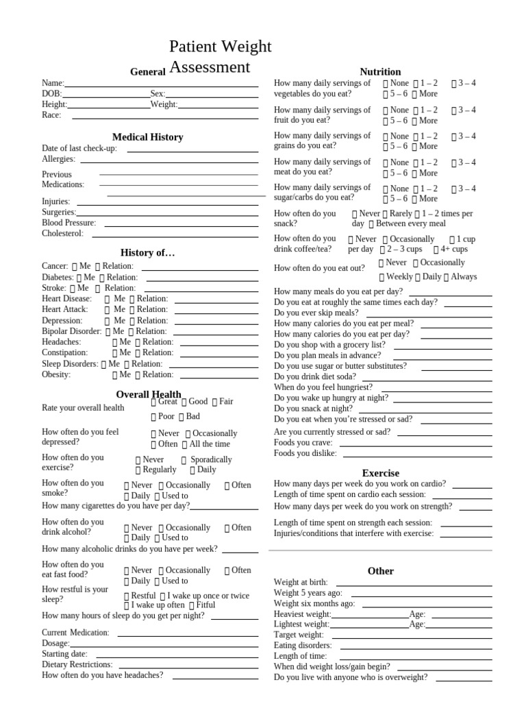main_patient-weight-assessment-report-template | PDF | Dieting | Nutrition