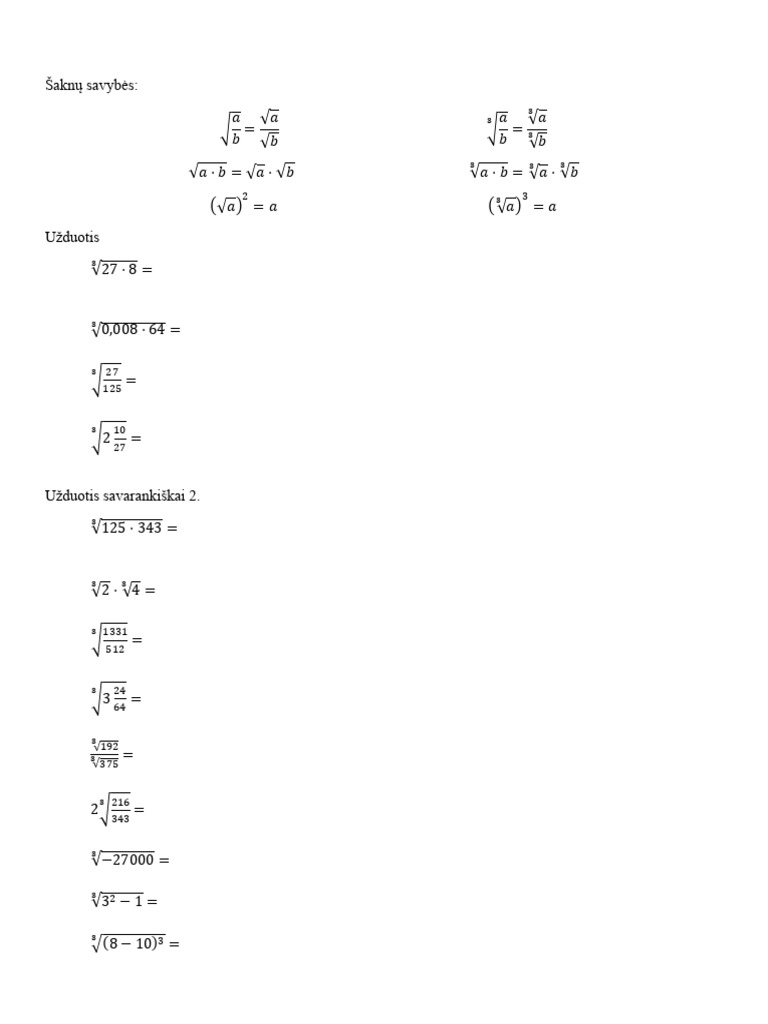 1.6 Veiksmai Su Kubine Saknimi Pamokos Failas | PDF