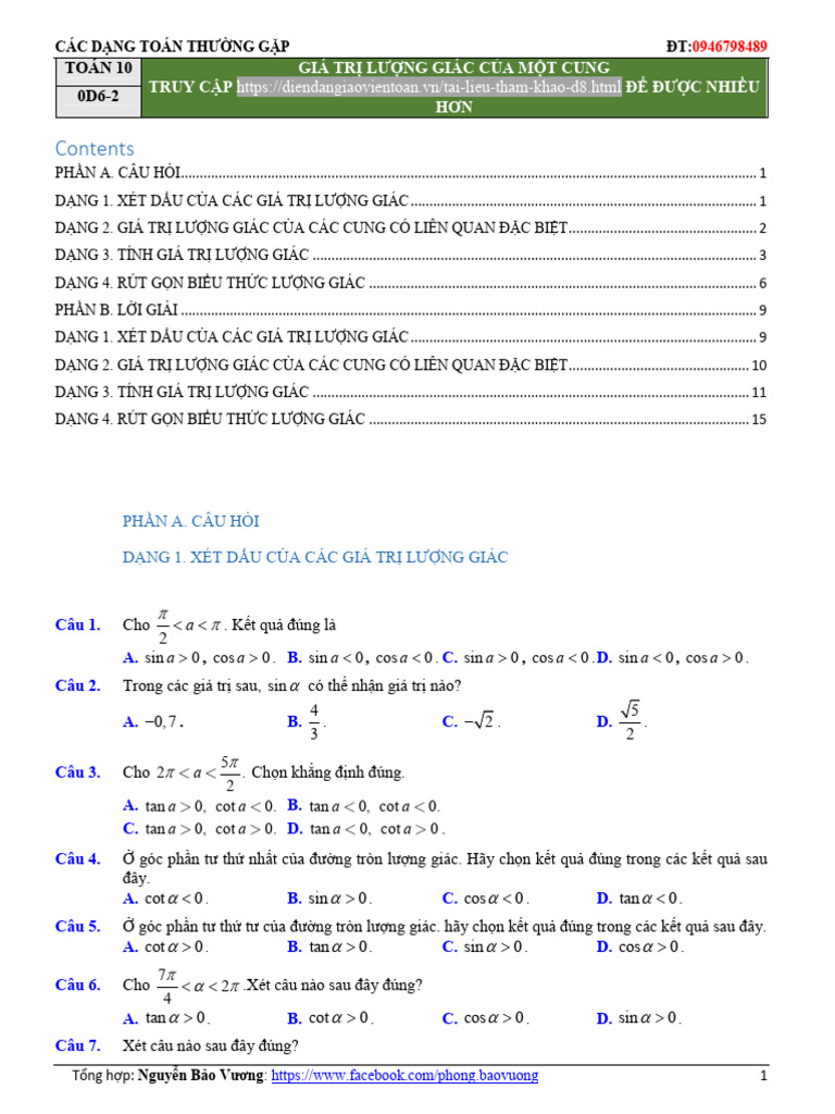 0D6-2 GIÁ TRỊ LƯỢNG GIÁC CỦA MỘT CUNG | PDF