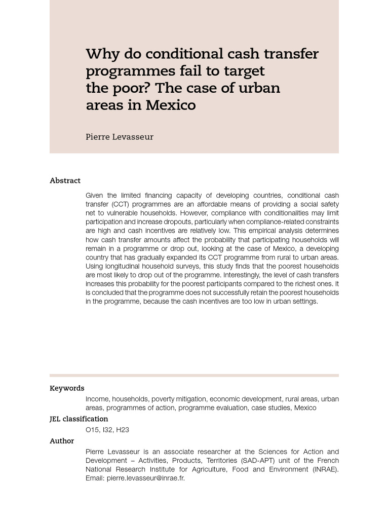 Why Do Conditional Cash Transfer Programmes Fail To Target The Poor ...