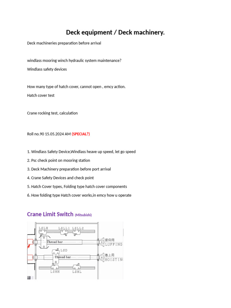 Deck Equipment J Deck Machinery | PDF | Crane (Machine) | Mechanical Engineering