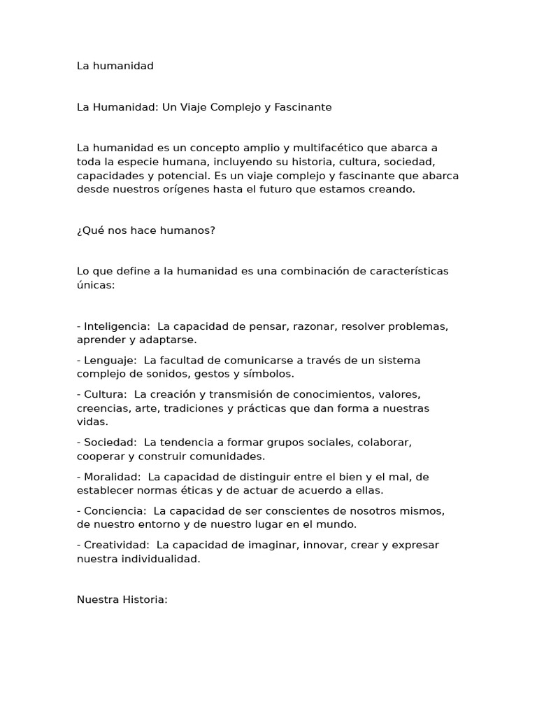 La Humanidad: Historia y Desafíos Actuales | PDF | Humano | Sociedad