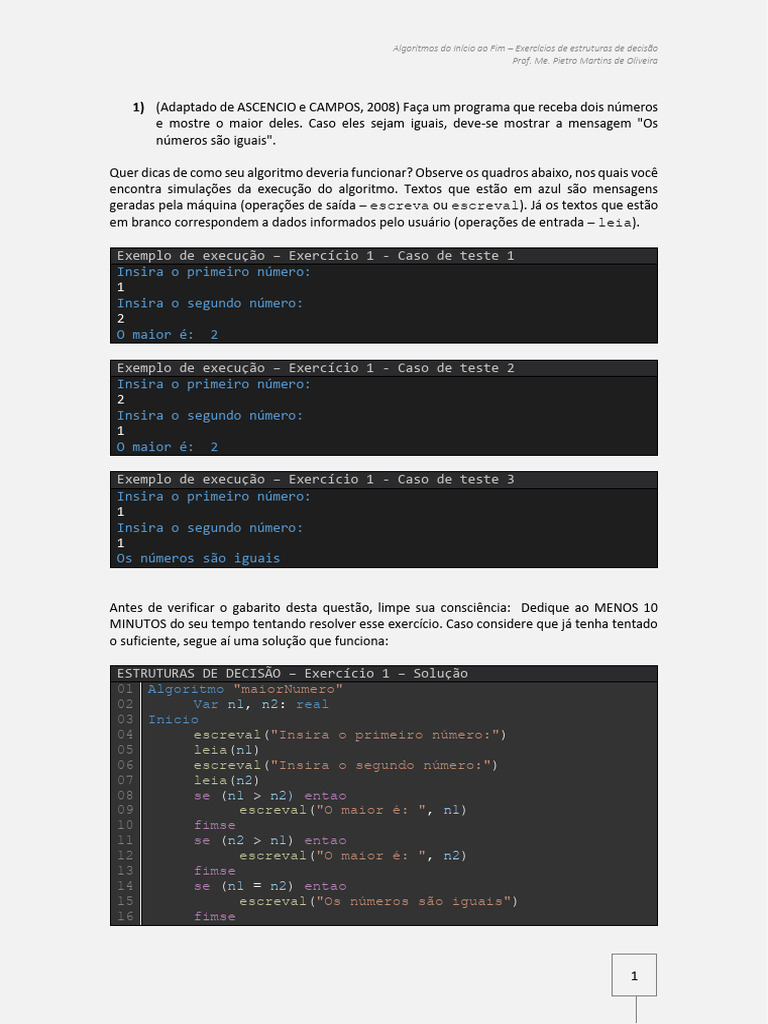 3 - Pacote de Exercícios 3 - Estruturas de Decisão | PDF | Algoritmos | Matemática