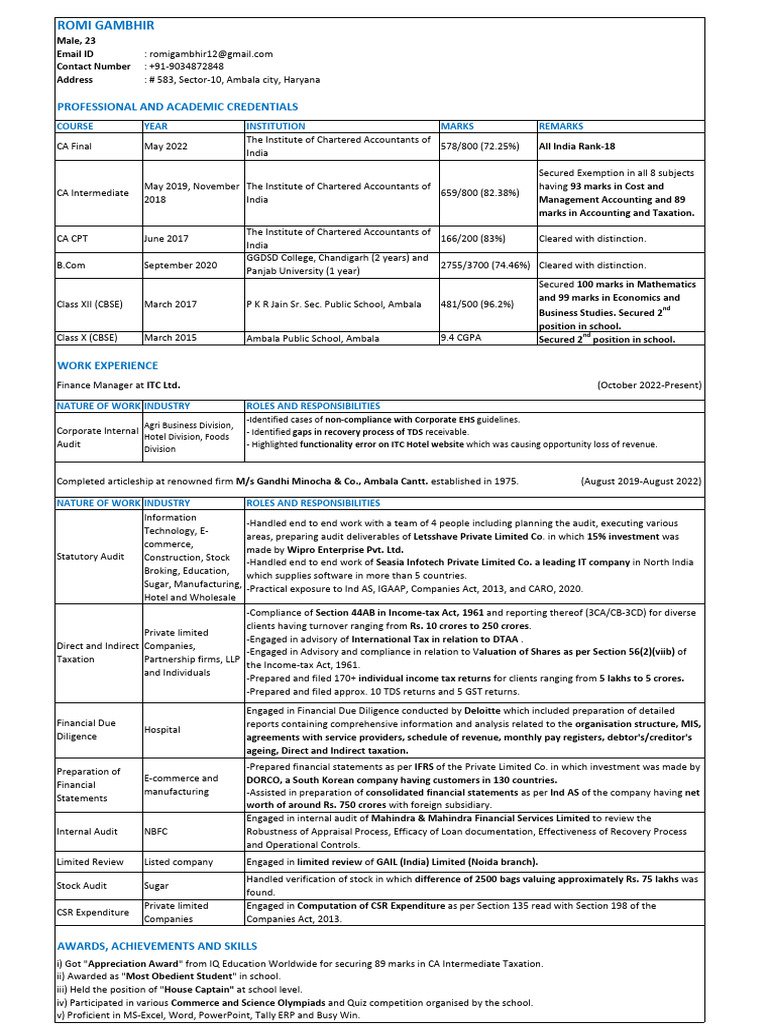 CV Romi Gambhir | PDF | Taxes | Income Tax
