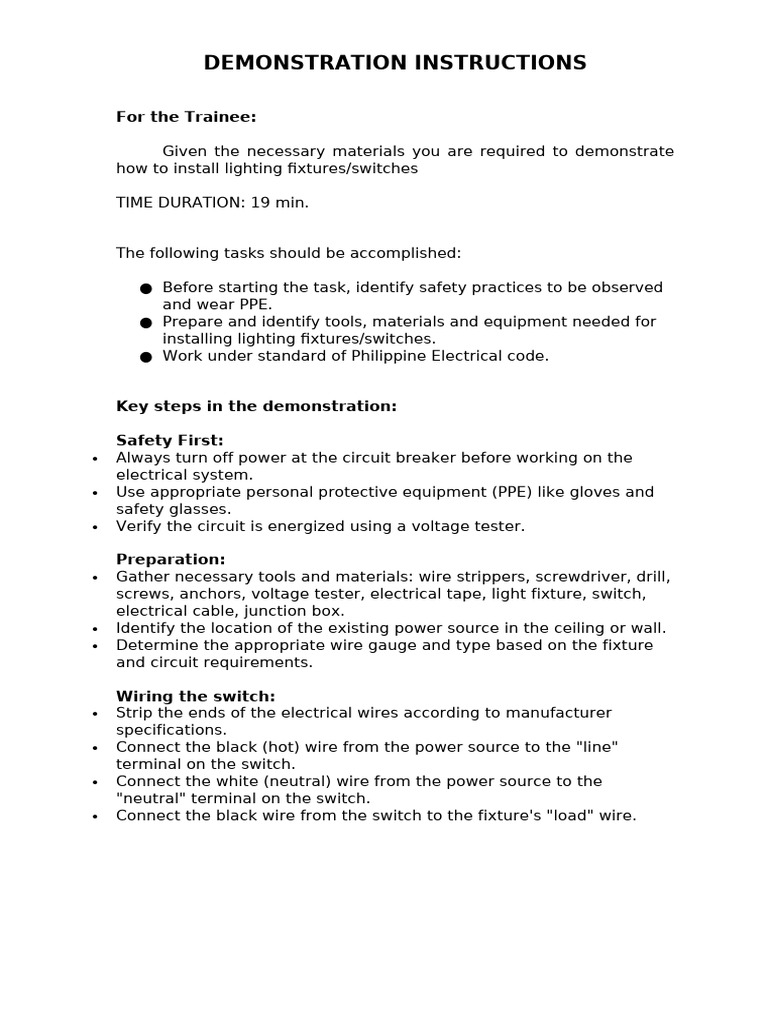 07b - Demonstration Instruction | PDF | Switch | Electrical Wiring