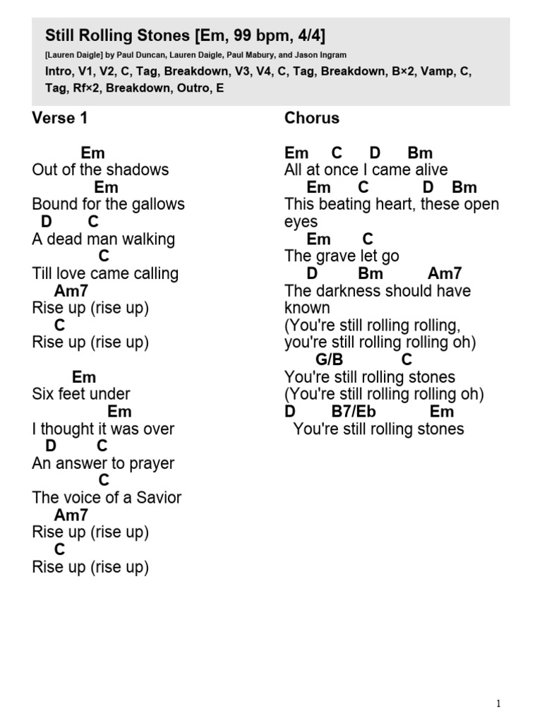 Still Rolling Stones Lyrics and Chords | PDF | Musical Forms | Elements ...
