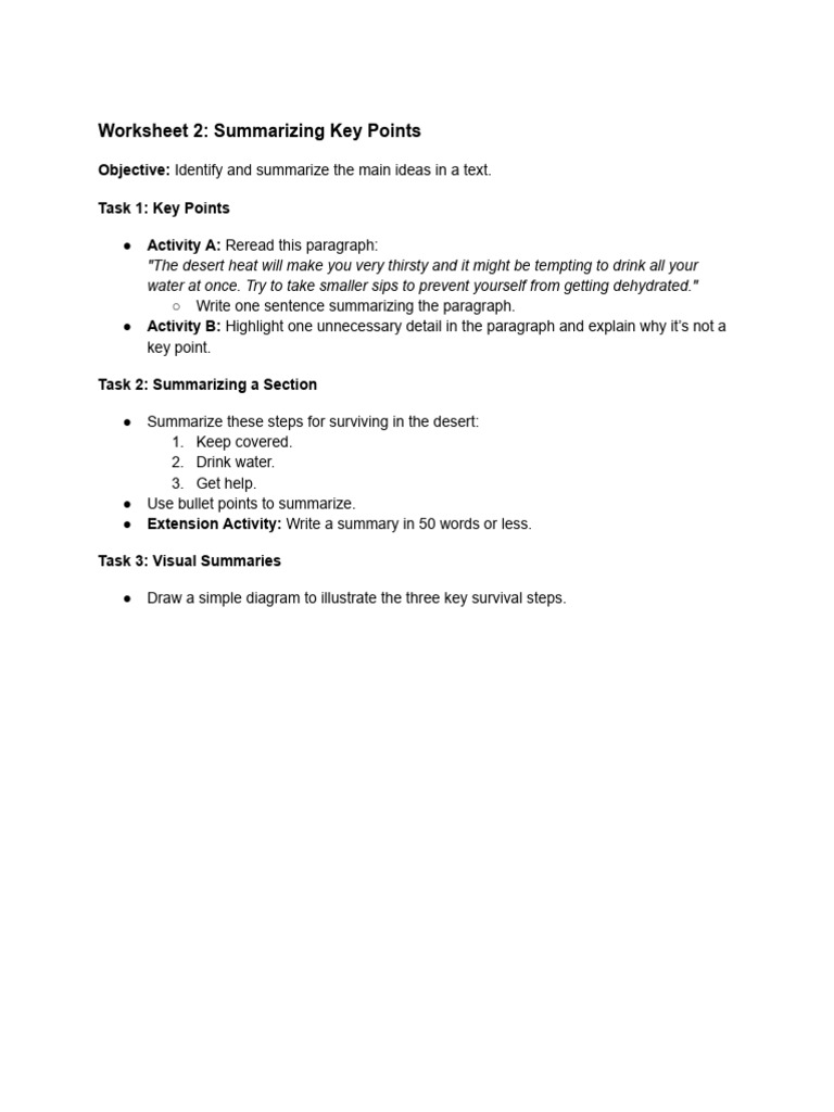 Worksheet 2_ Summarizing Key Points Aasiya | PDF