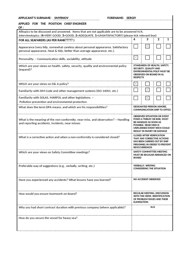 For Engineers - Interview Form 2 - Sample | PDF