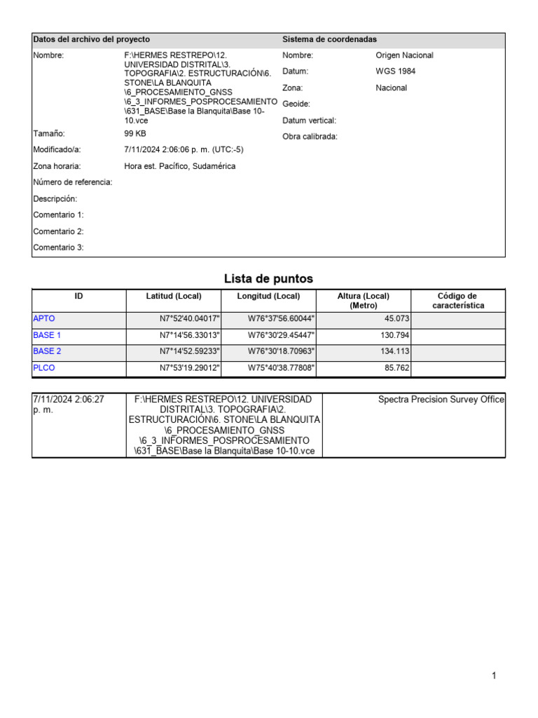 Lista de Puntos - WGS84 | PDF