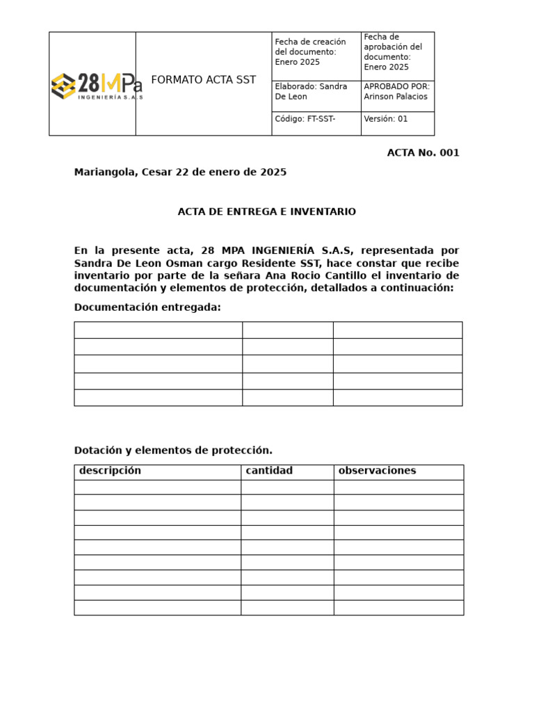 ACTA No. 001 28 MPA. | PDF
