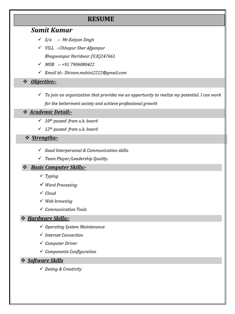 Sumit Kumar CV | PDF