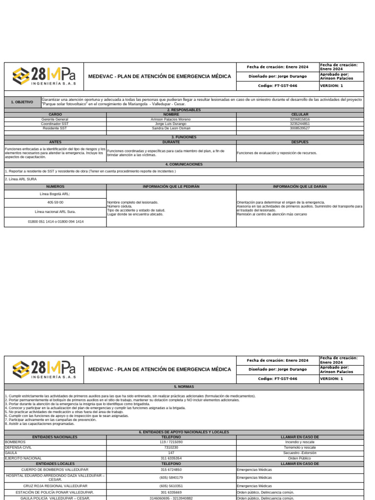 Plan de Emergencia Médica MEDEVAC 2024 | PDF | Bombero | Cuidado de la ...