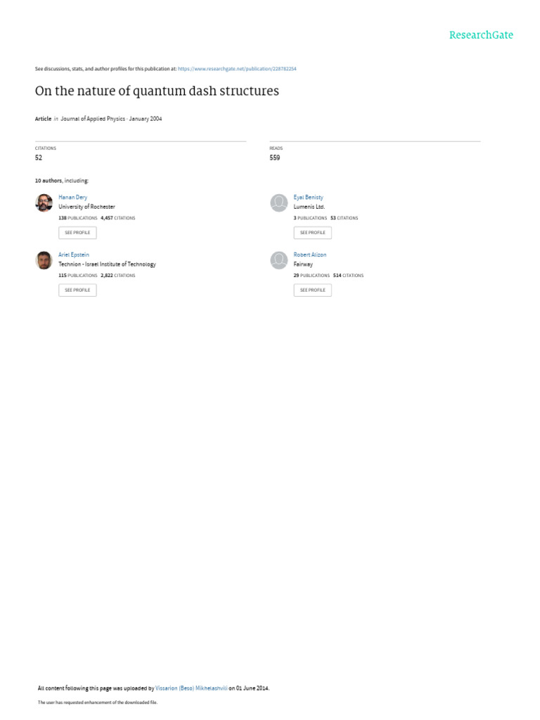 On The Nature of Quantum Dash Structures | PDF | Laser | Spectral Line