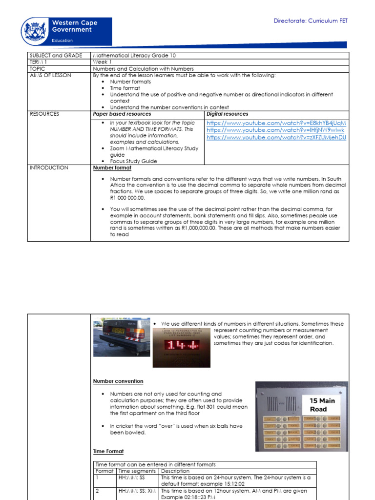 Grade 10 Maths Literacy: Term 1 Overview | PDF | Decimal | Fiscal Year