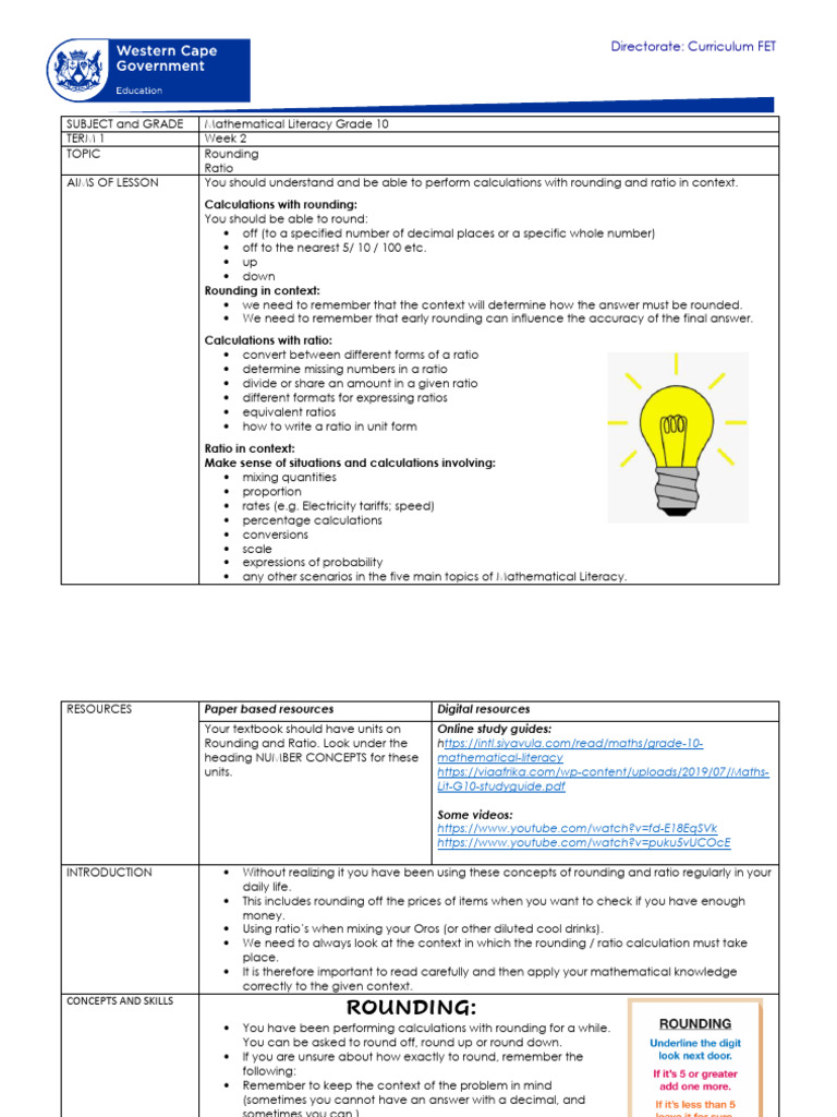 Rounding and Ratio in Math Literacy | PDF | Ratio | Percentage