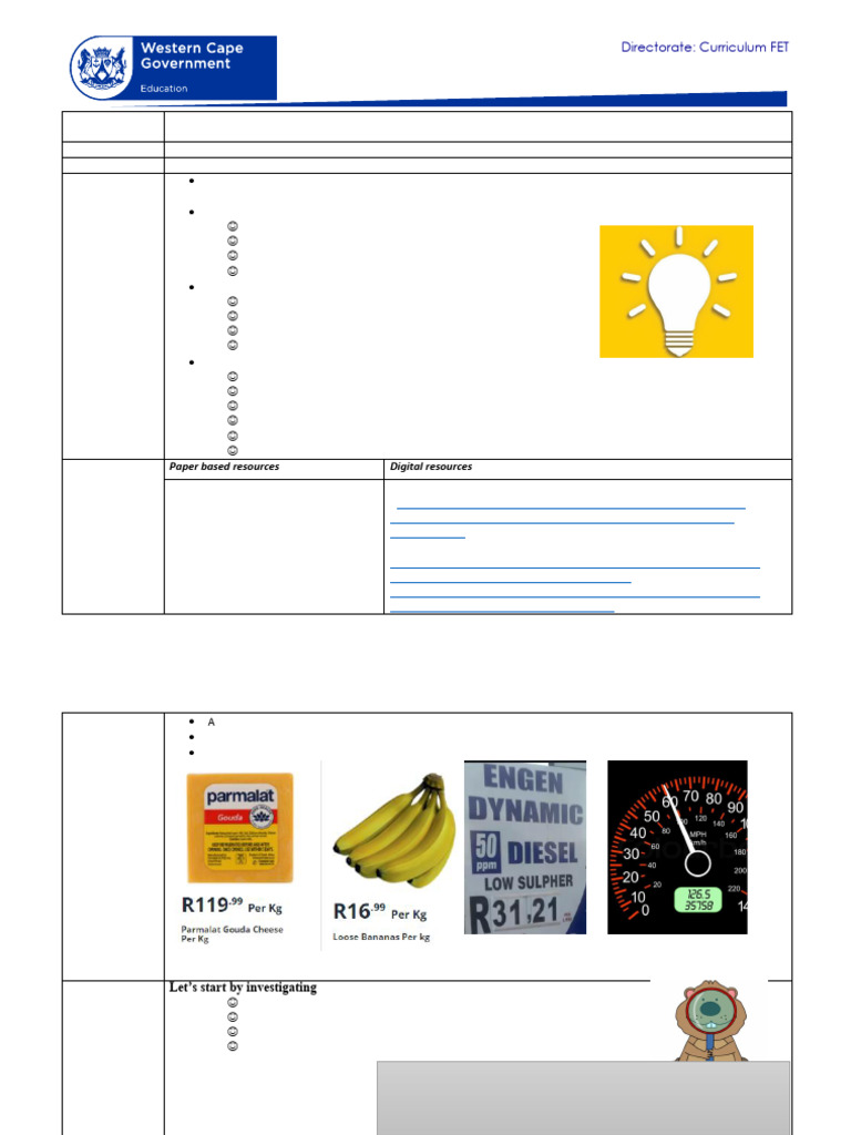 Mathematical Literacy Grade 10 Term 1 Week 3 - 2021 | PDF | Speed | Foods