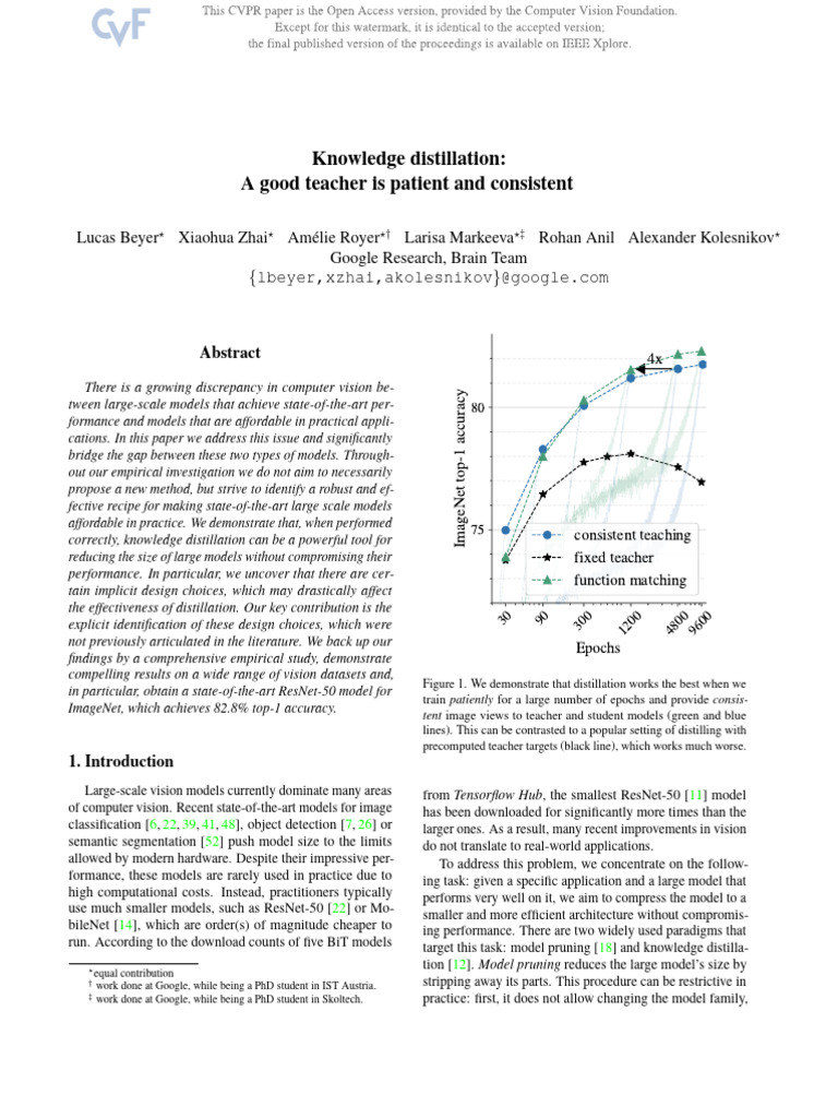 Beyer Knowledge Distillation A Good Teacher Is Patient and Consistent CVPR 2022 Paper | PDF ...