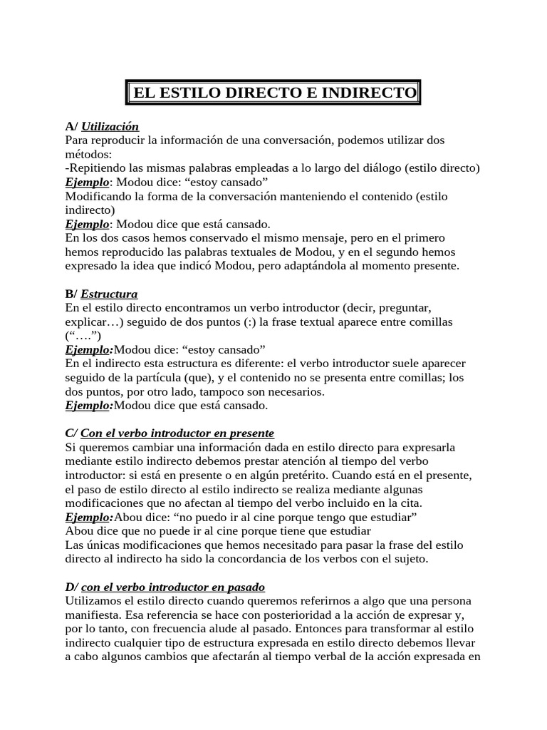Estilo Directo e Indirecto | PDF | Verbo | Sintaxis