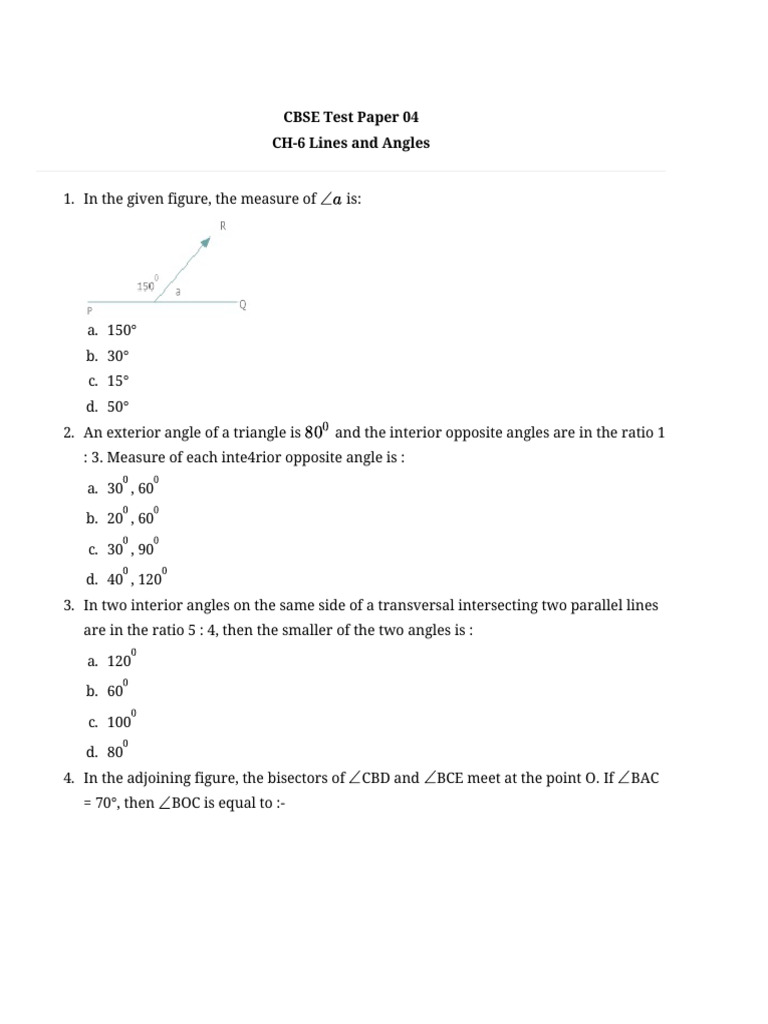 Lines & Angles - Test Papers (Class-9 | PDF | Angle | Trigonometry