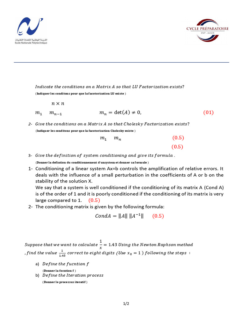 Numerical Methods Exam Correction 2024 | PDF | Matrix (Mathematics ...