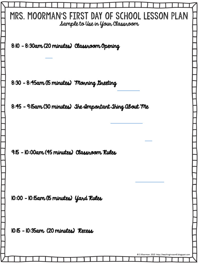 First Day of School Lesson Plans | PDF | Homework | Learning