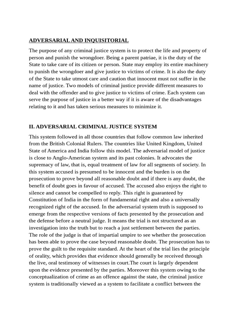 Unit 1 (Chapter 2) ADVERSARIAL AND INQUISITORIAL Systems | PDF ...