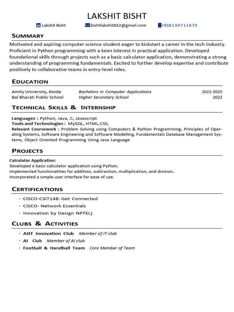 Aspiring Computer Science Student Profile | PDF