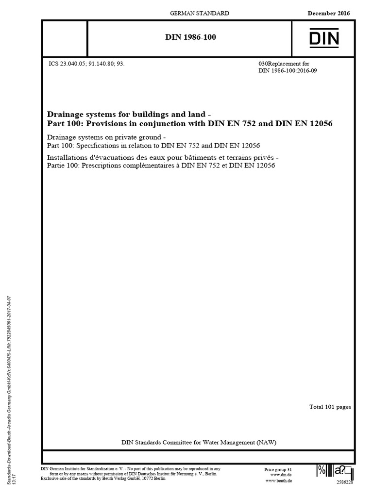 DIN 1986-100 - 2016-12 en | PDF | Storm Drain | Sanitary Sewer