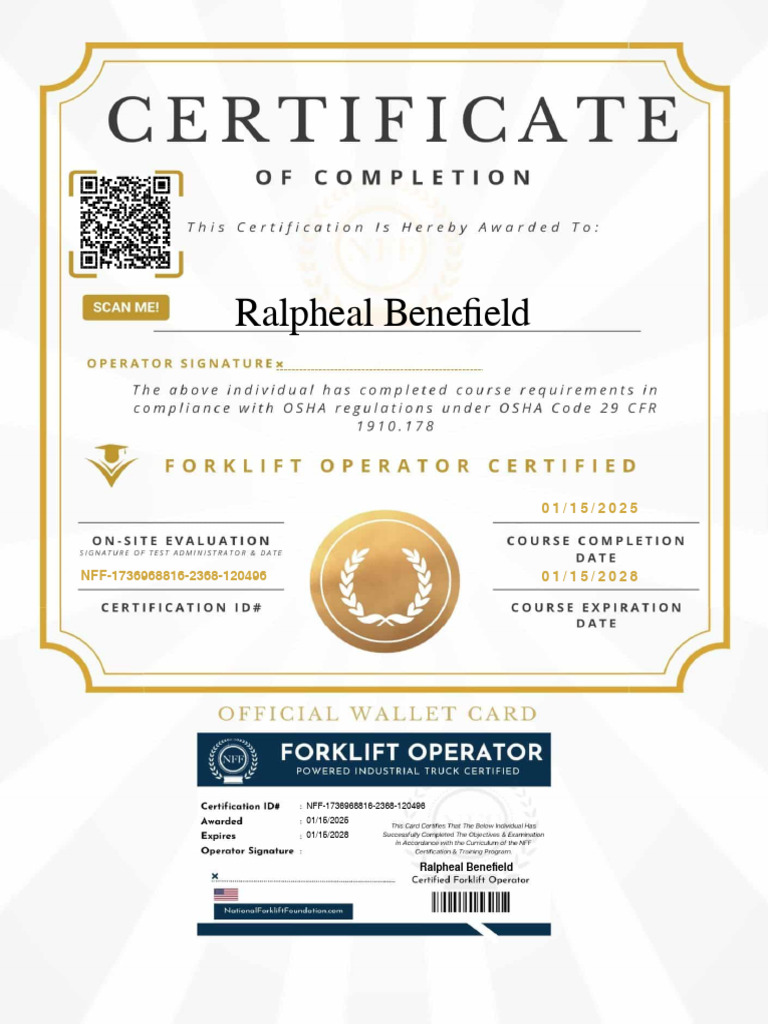 Ralpheal Forklift Cert 2025 | PDF