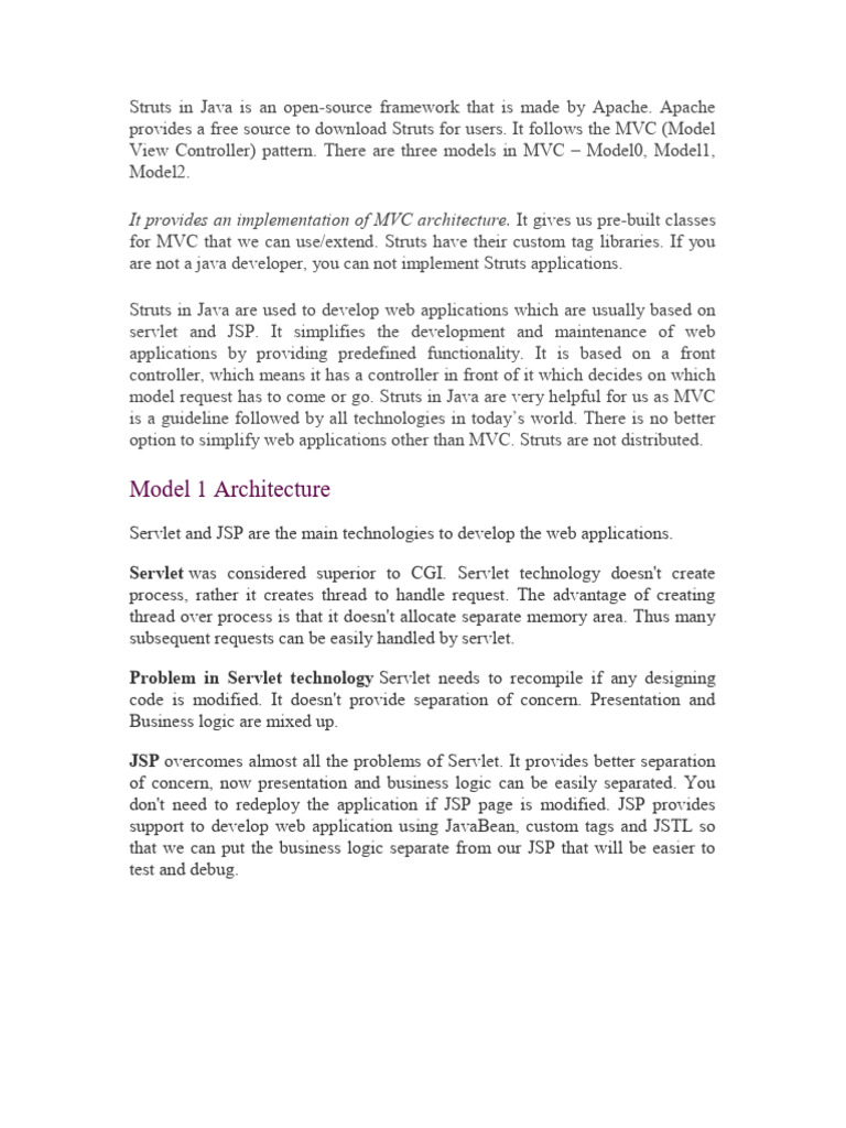 Understanding Struts in Java MVC Framework | PDF | Model–View–Controller | Web Application