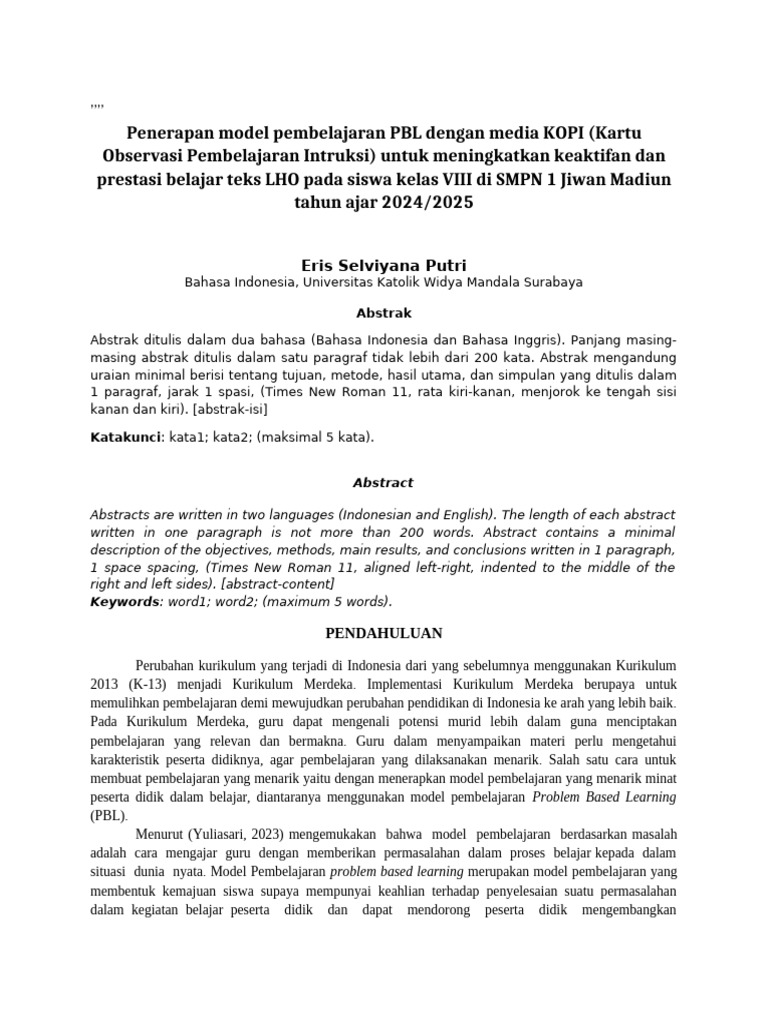Penerapan Model Pembelajaran PBL Dengan Media KOPI | PDF