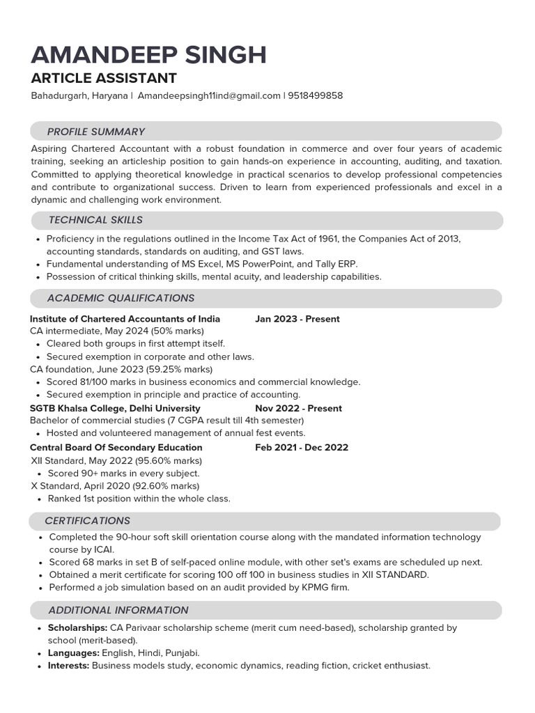 Amandeep Singh Articleship Cv 20250127 152447 0000 | PDF