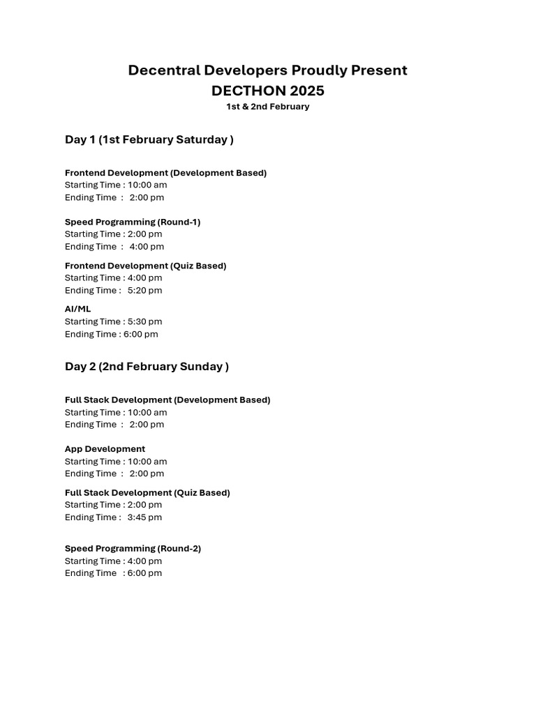 DECTHON 2025: Developer Event Schedule | PDF