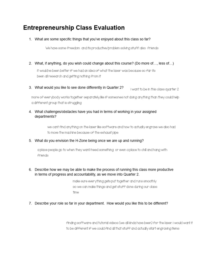 Entrepreneurship Evaluation | PDF