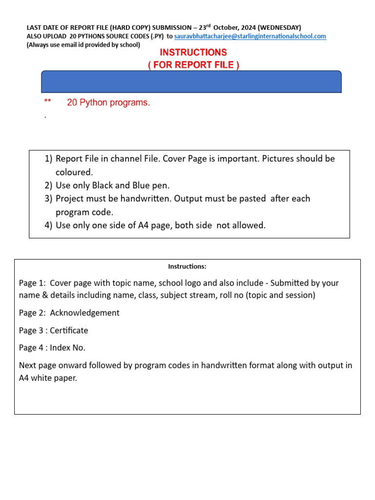 CLASS XI - INSTRUCTION FOR REPORT FILE (24-25) | PDF