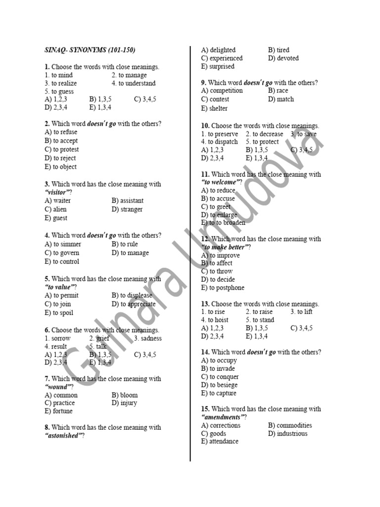 Sınaq- Synonyms (101-150) | PDF