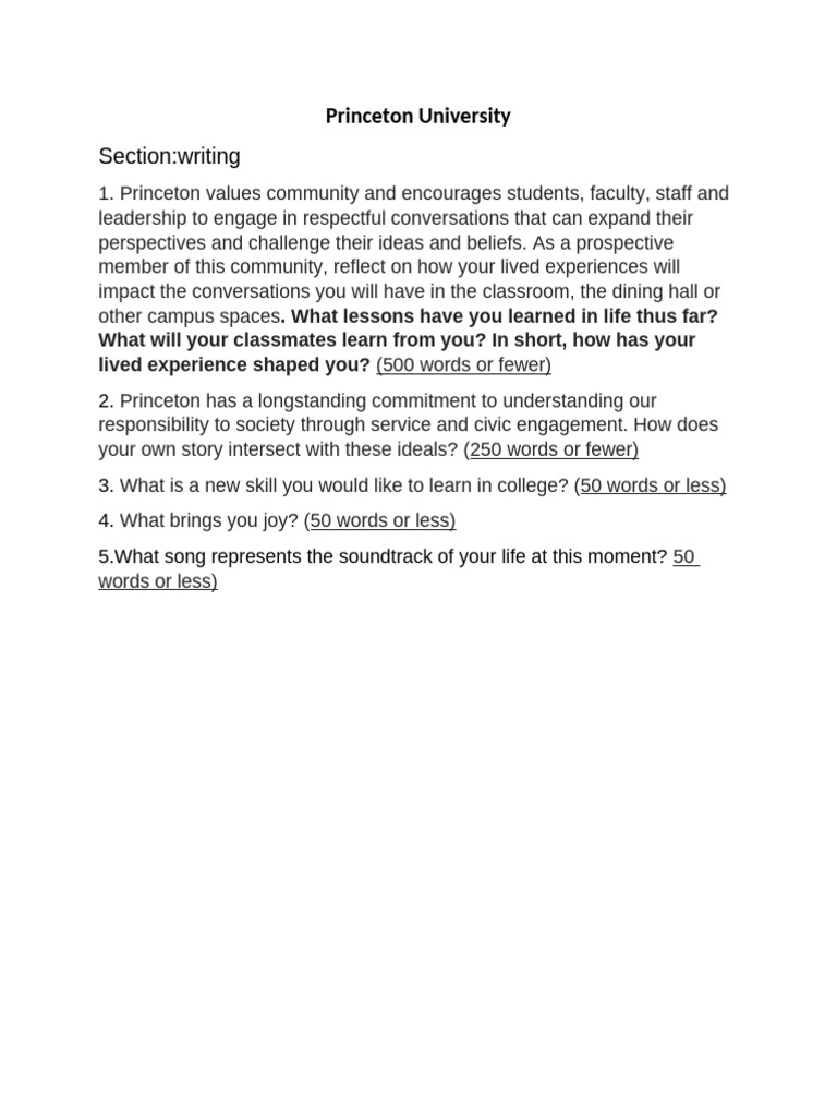 Princeton University Application Prompts | PDF