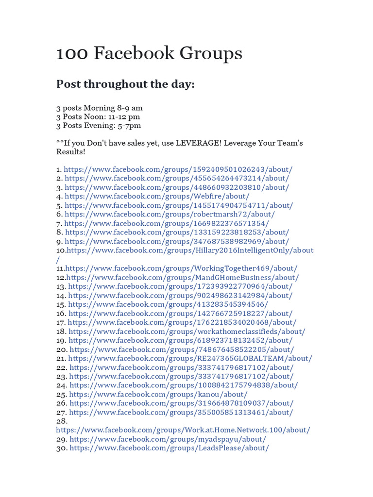 100 Facebook Groups for Business Posting | PDF