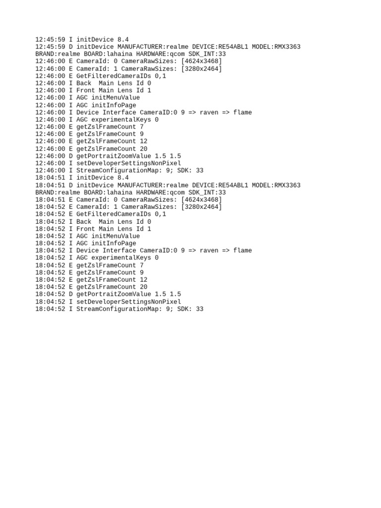 Realme RMX3363 Camera Initialization Logs | PDF