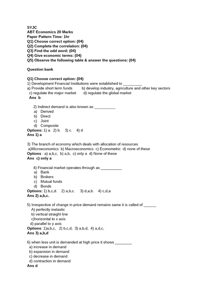SYJC ABT Paper Pattern and Question Bank | PDF | Demand | Taxes