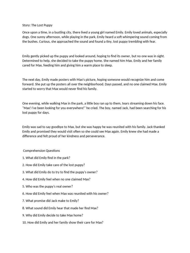 The Lost Puppy Comprehension 2 | PDF