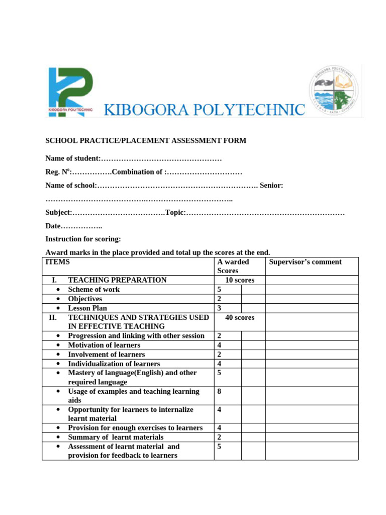 Internship Evaluation Form For Education Students | PDF | Educational Assessment | Learning