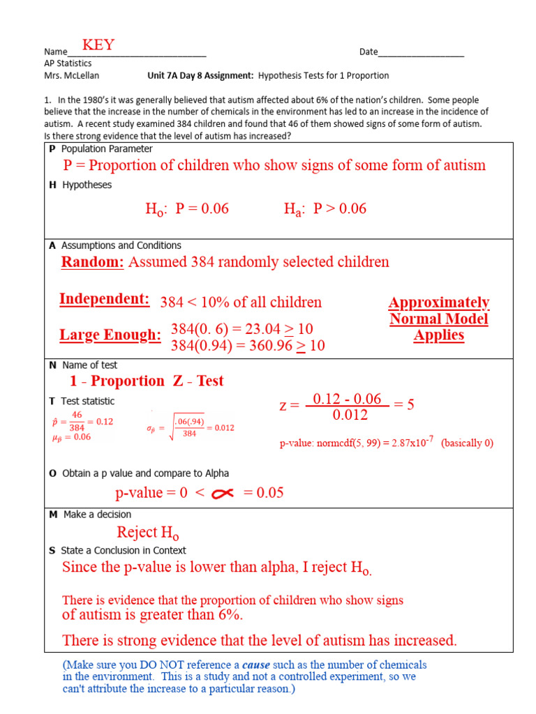 U7A+D8+Assignment+KEY | PDF | P Value | Student's T Test