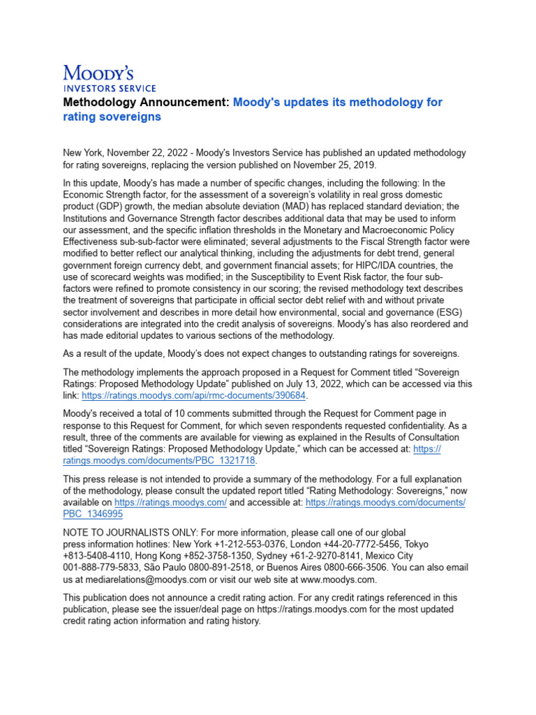 Moody's 2024 Sovereign Rating Methodology | PDF | Risk | Credit Rating